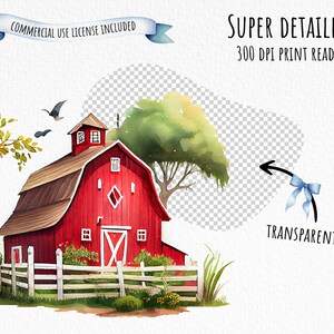 Watercolor Clipart of Red Farm Barn Rustic Country Digital Graphics ...