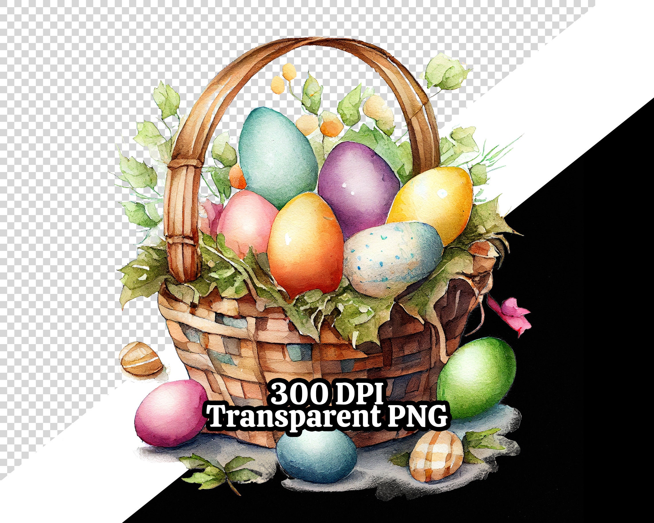 Easter Eggs Basket Clipart Watercolor Easter Eggs Clip Art - Etsy