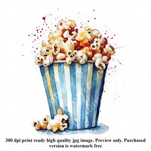 32 Watercolor Popcorn Clipart Images With Commercial License - Hand ...