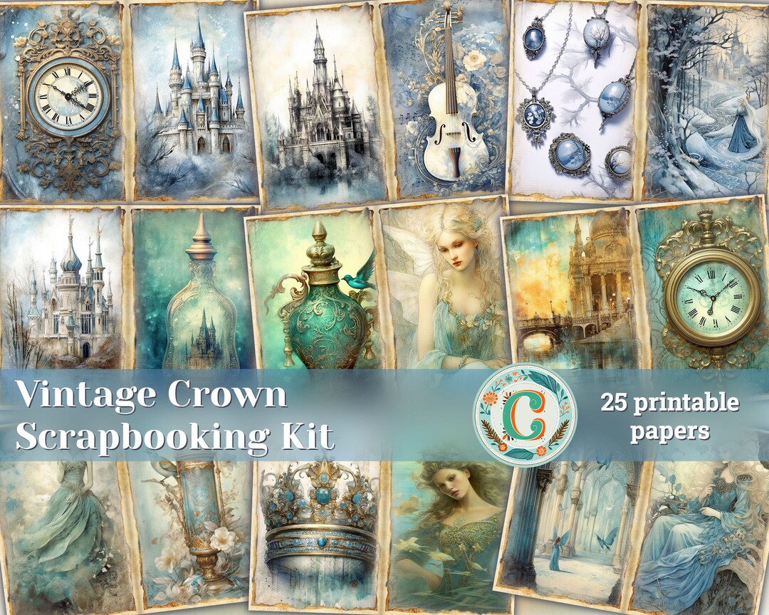 25 Papers | Vintage Crown Inspired Scrapbooking Kit, Retro Junk Journal ...
