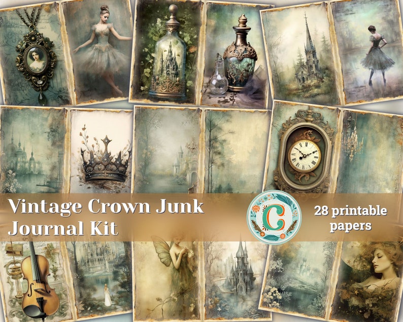 28 Papers | Vintage Crown Mixed Media Scrapbooking Kit, Delicate Pastel ...