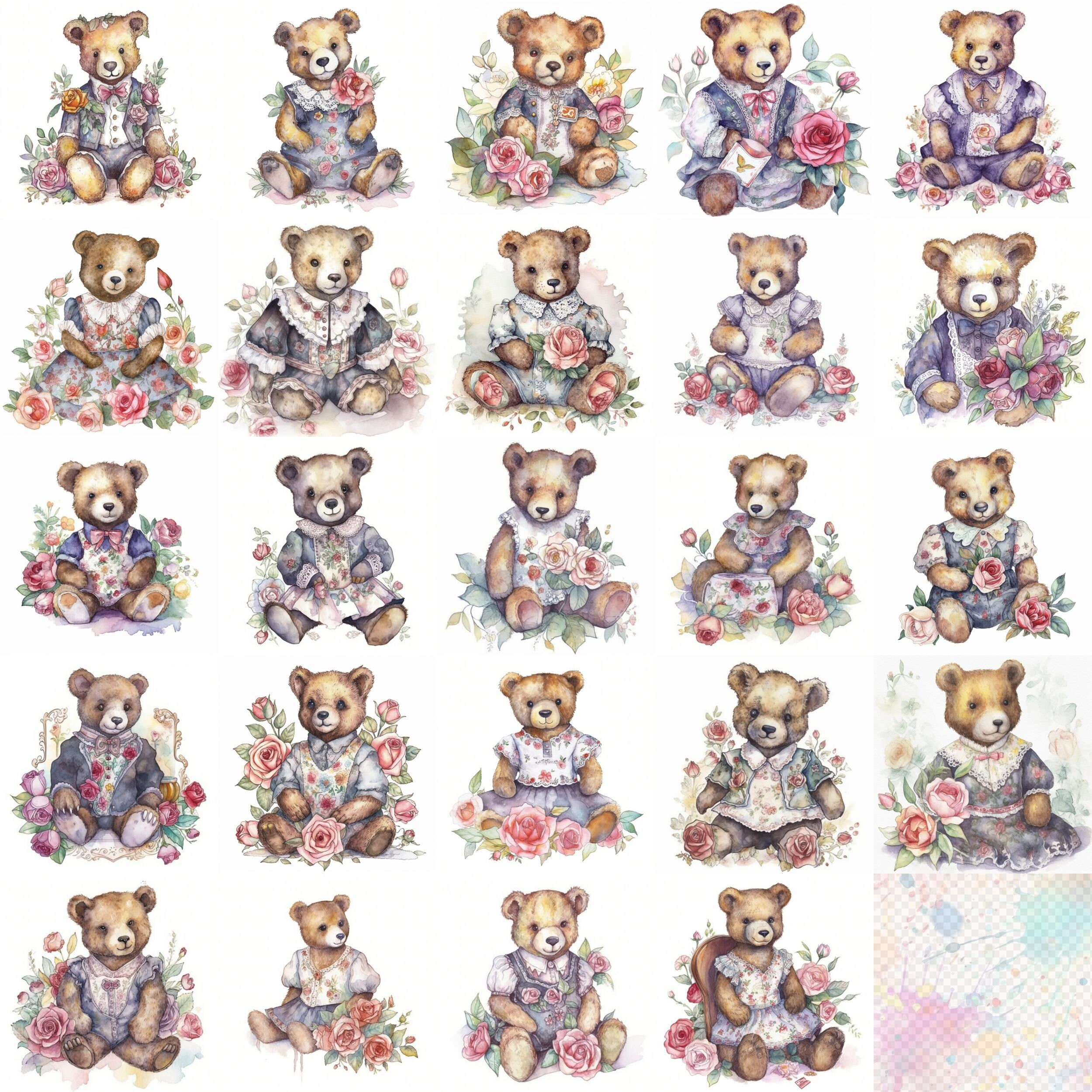Victorian Teddy Bear Watercolor Clipart Images With Commercial - Etsy