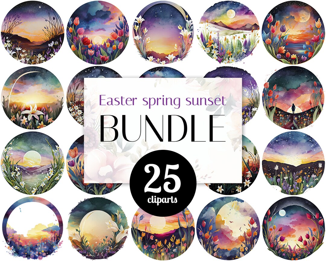 Watercolor Clipart Bundle | Spring Morning Sunset | Easter Clipart ...