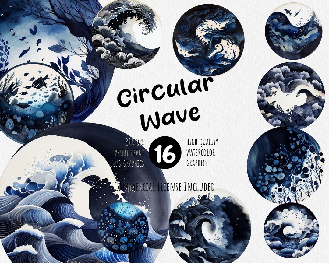 Circular Wave Watercolor Clipart Set | Ocean Vibes, Nautical Art | DIY ...