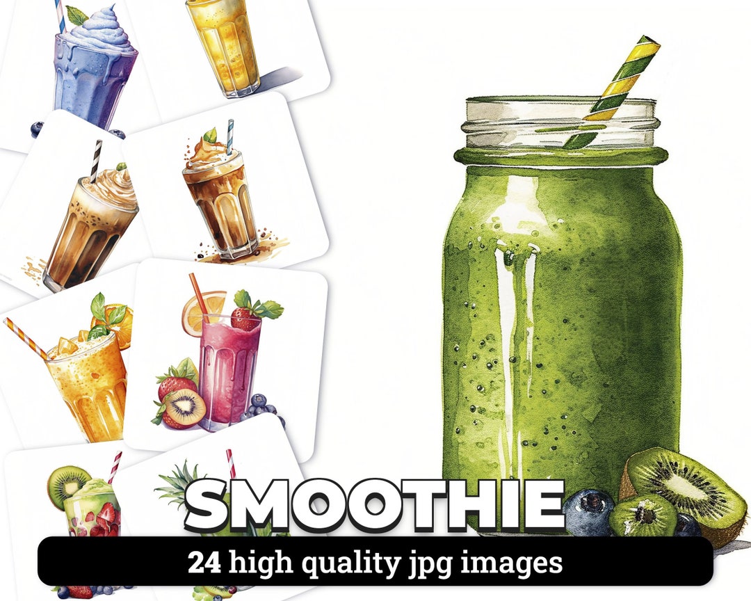 24 Watercolor Smoothie Clipart Illustrations With Commercial License ...
