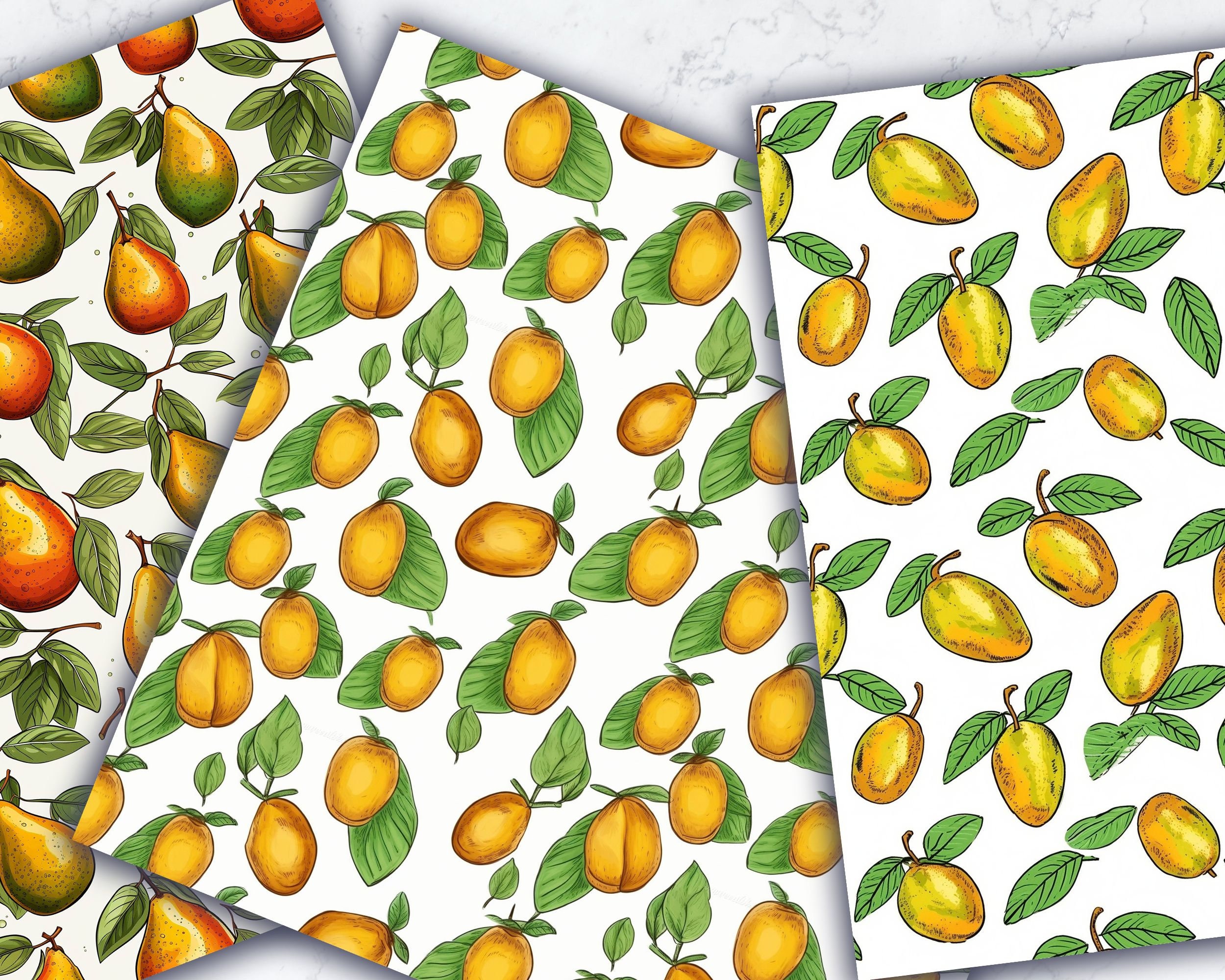 Mango Clipart Digital Pattern Paper With Cute Watercolor - Etsy