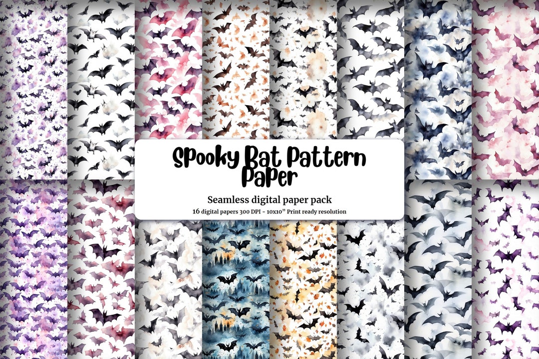 Watercolor Spooky Bat Seamless Texture Digital Pattern Paper, Moody ...