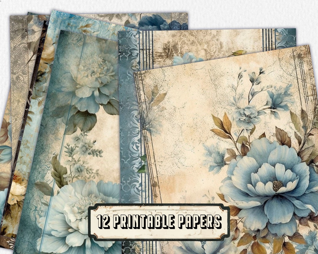 12 Muted Blue Journal Pages, Junk Journal Kit, Basic Papers, Printable ...