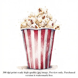 32 Watercolor Popcorn Clipart Images With Commercial License - Hand ...