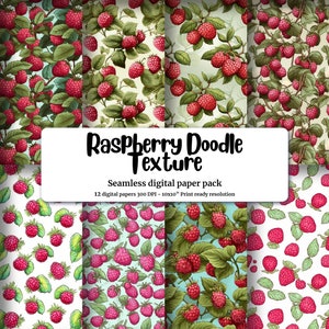 Watercolor Raspberry Clipart, Seamless Texture, Doodle Style, Cute ...
