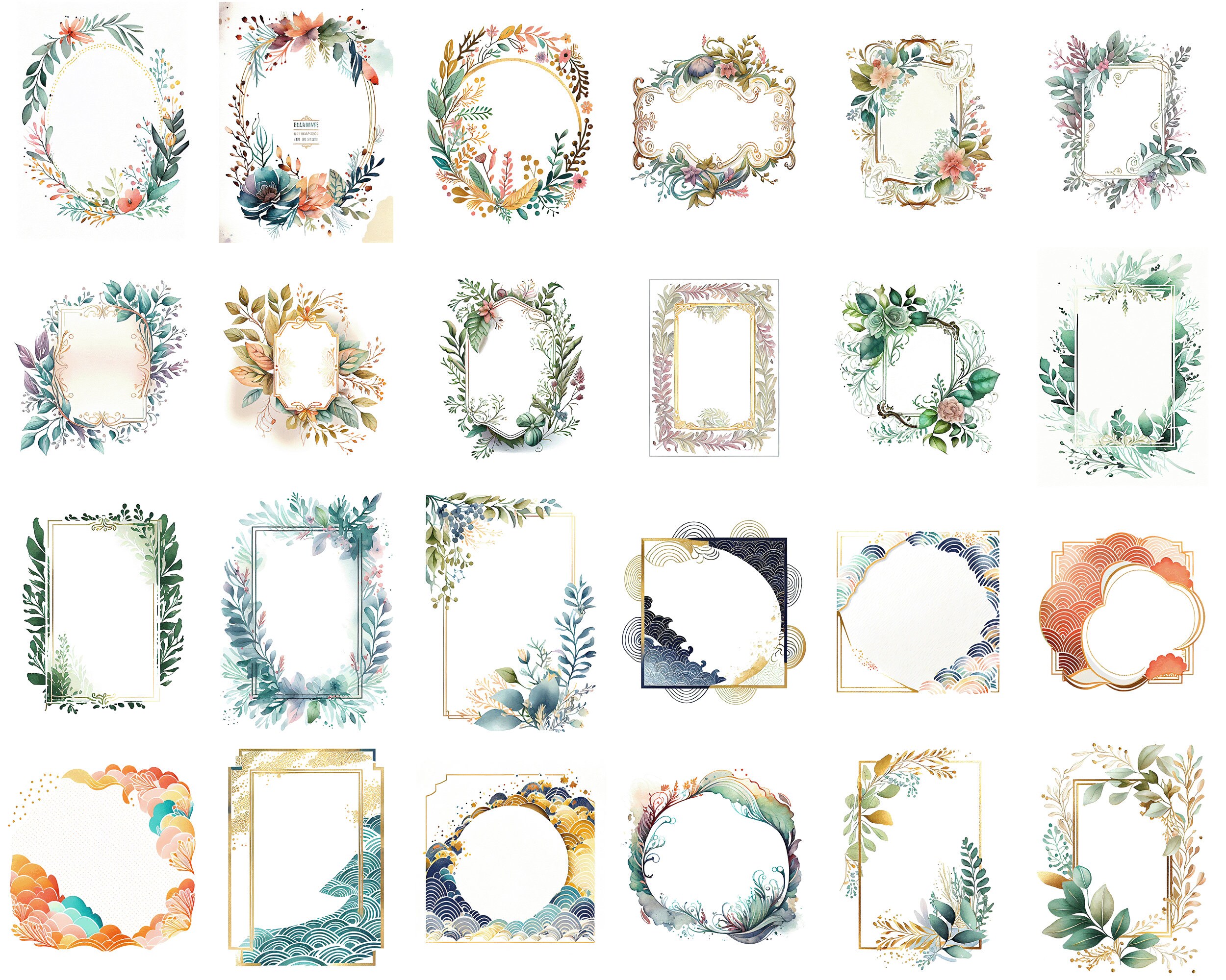 Floral and Boho Frames Bundle, Watercolor Clipart Borders PNG Clipart ,greenery Bundle Clipart ...