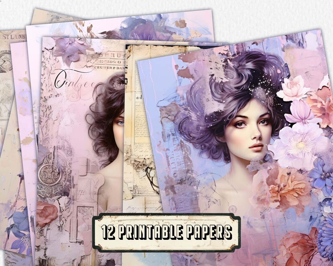 12 Vintage Lady Journal Pages, Junk Journal Kit, Basic Papers ...