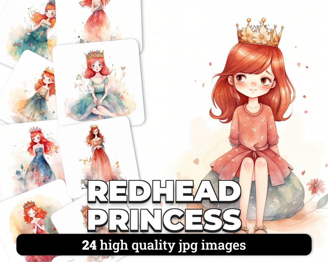 Watercolor Clipart Images of Redhead Princess With Commercial License ...
