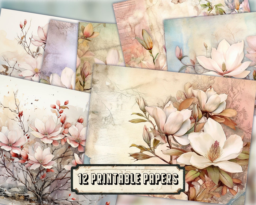 Watercolor Pastel Magnolias Junk Journal Background, Fairy Collage Printable, Floral Nature ...