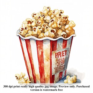 32 Watercolor Popcorn Clipart Images With Commercial License - Hand ...