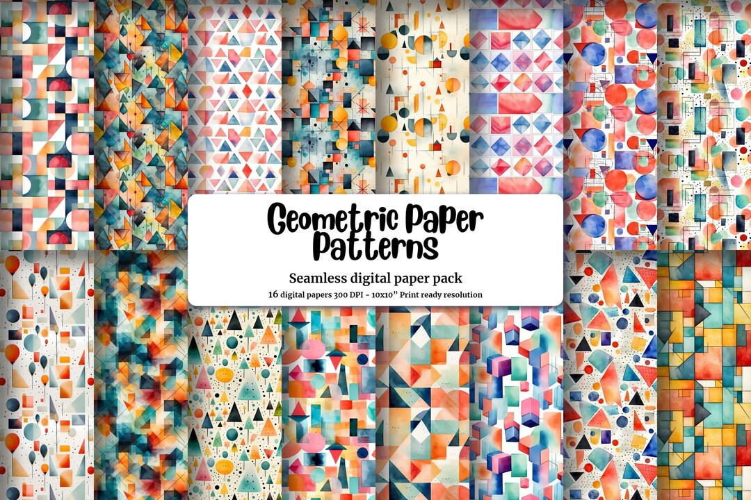 Geometric Shapes Digital Paper Pack - Seamless Pattern Collection for ...