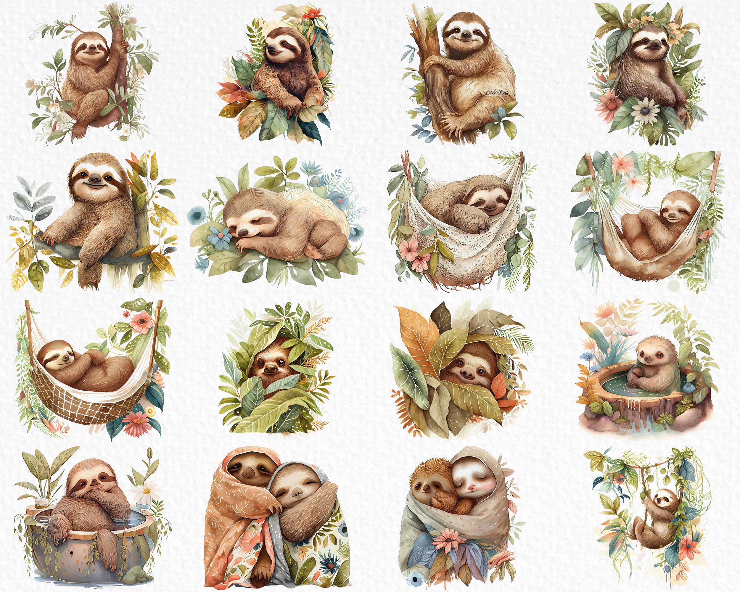 Adorable Watercolor Sloth Clipart Bundle for Crafts and - Etsy