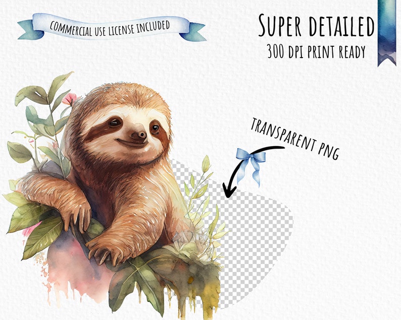 Adorable Watercolor Sloth Clipart Bundle for Crafts and - Etsy