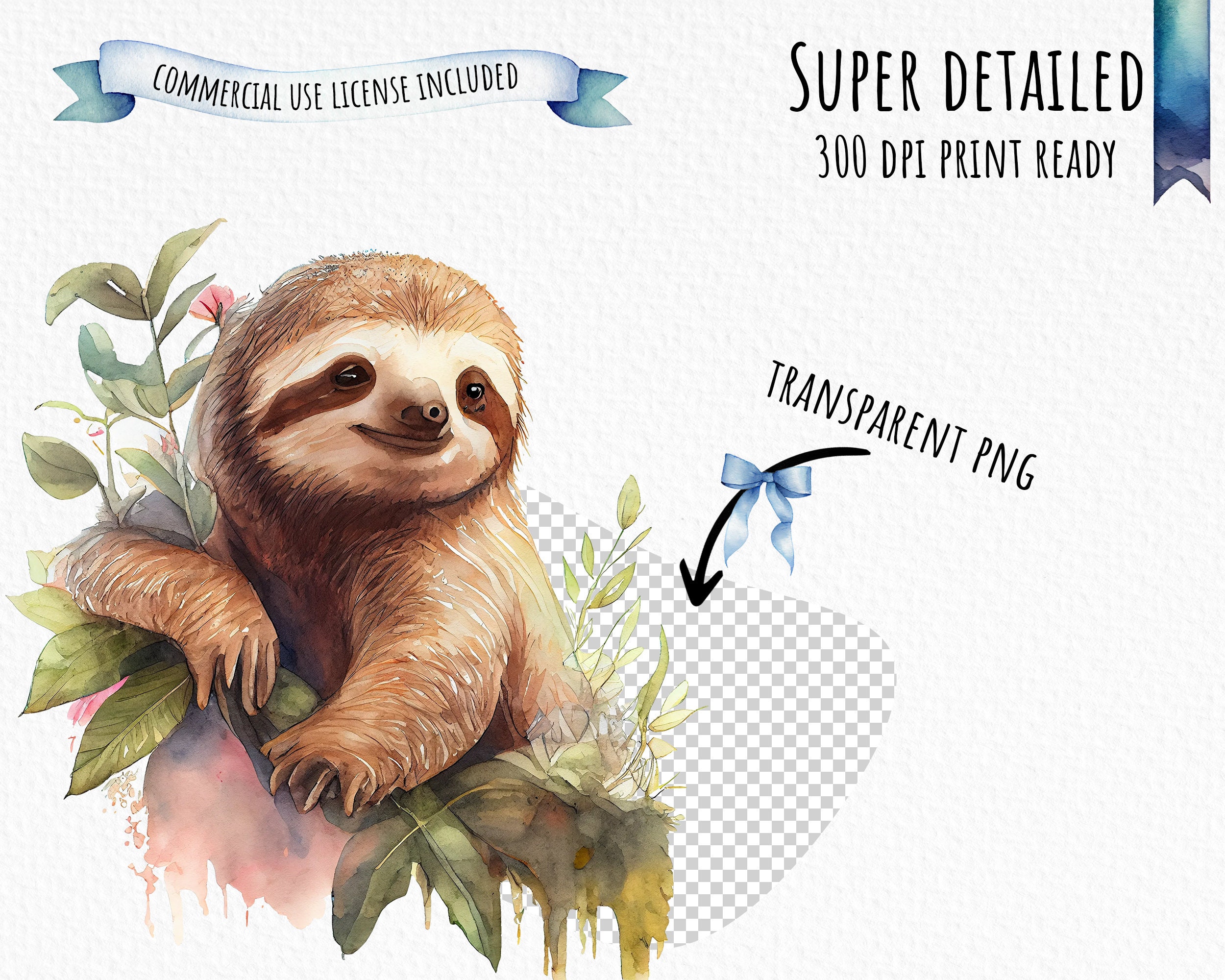 Adorable Watercolor Sloth Clipart Bundle for Crafts and - Etsy