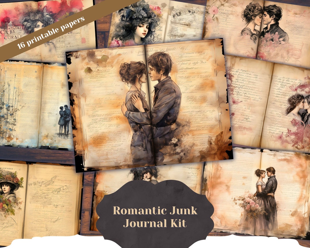 Romantic Junk Journal Page With Lovers, Detailed Pages, Vivid Colors ...