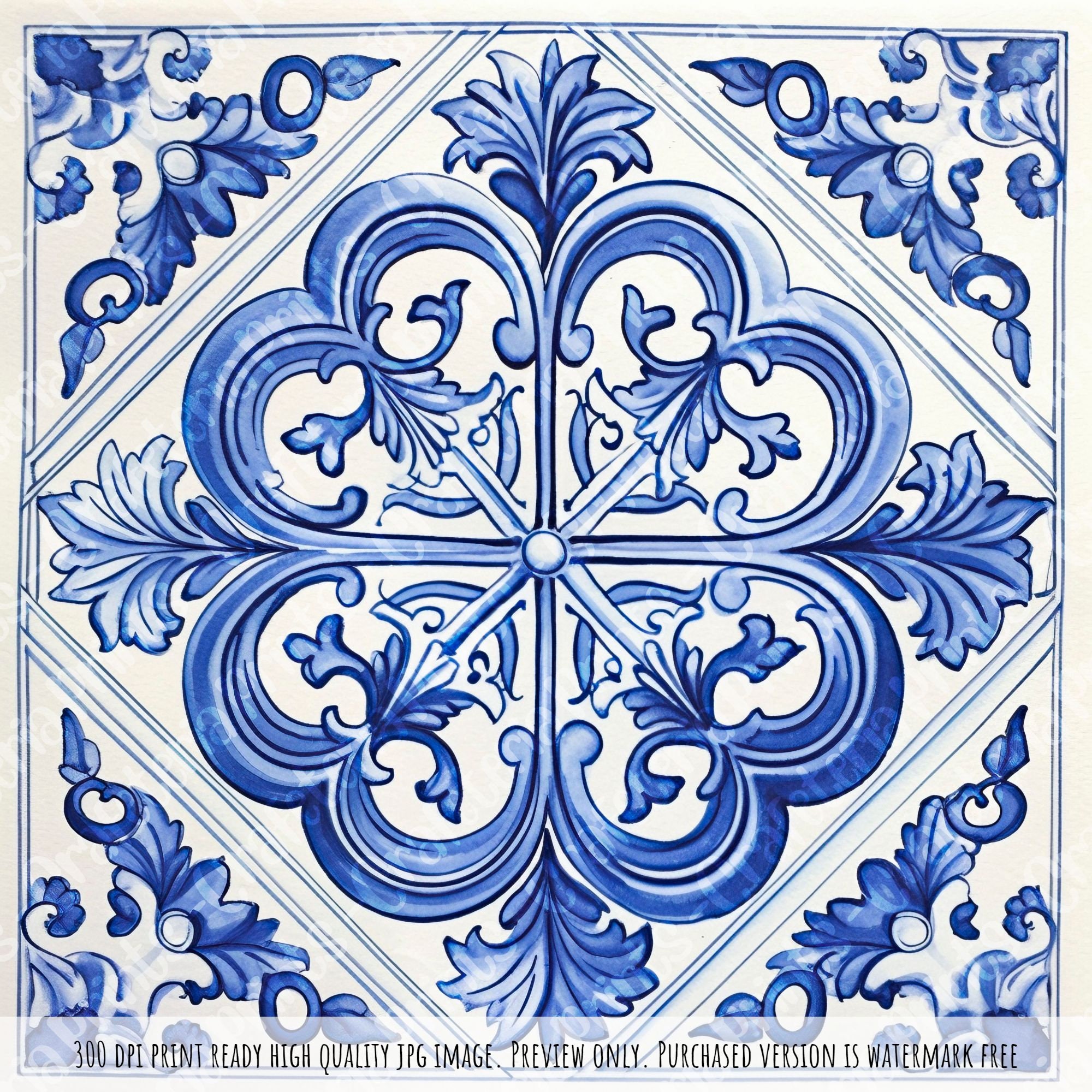Handpainted Azulejo Watercolor Clipart 24 Blue Tiles Design - Etsy