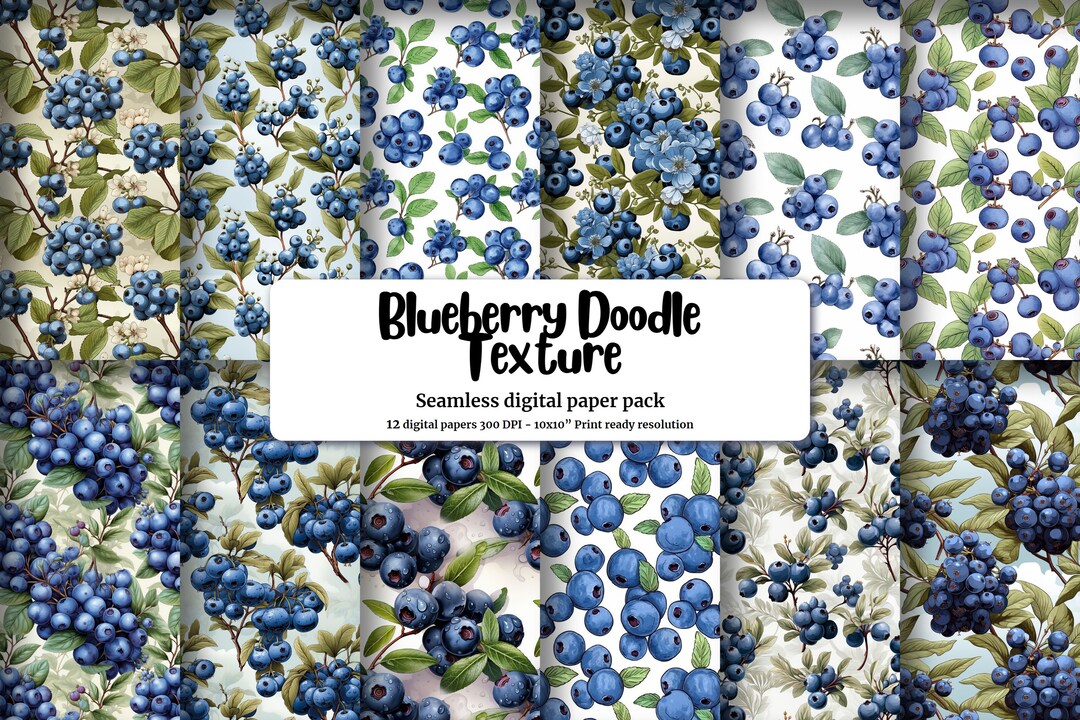 Digital Blueberry Clipart, Doodle Style, Watercolor Illustration ...
