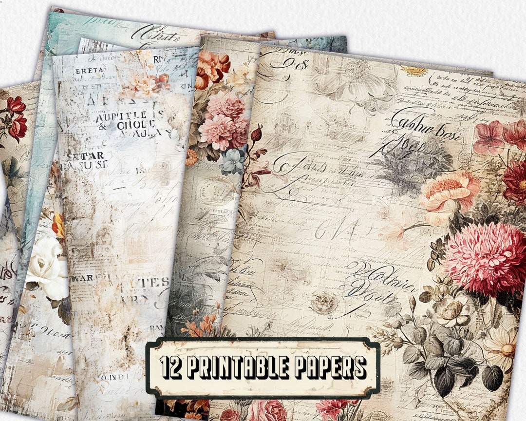 12 Vintage Floral Journal Pages, Junk Journal Kit, Basic Papers ...