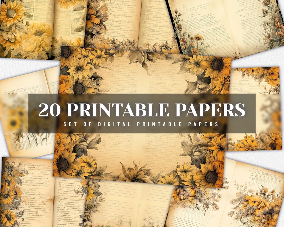 Watercolor Illustration Lined Paper Sunflowers Floral Theme Vintage ...