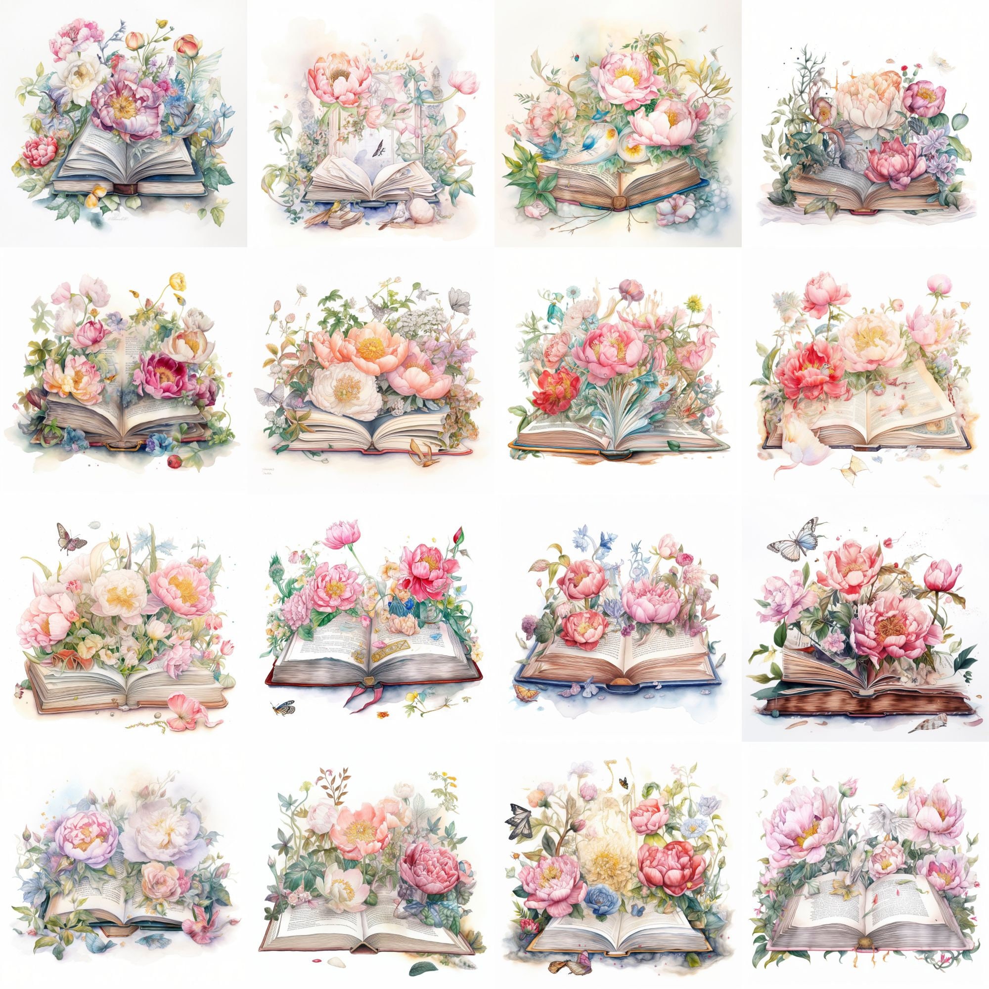 Watercolor Floral Clipart Book: 16 JPG Images With Commercial License ...