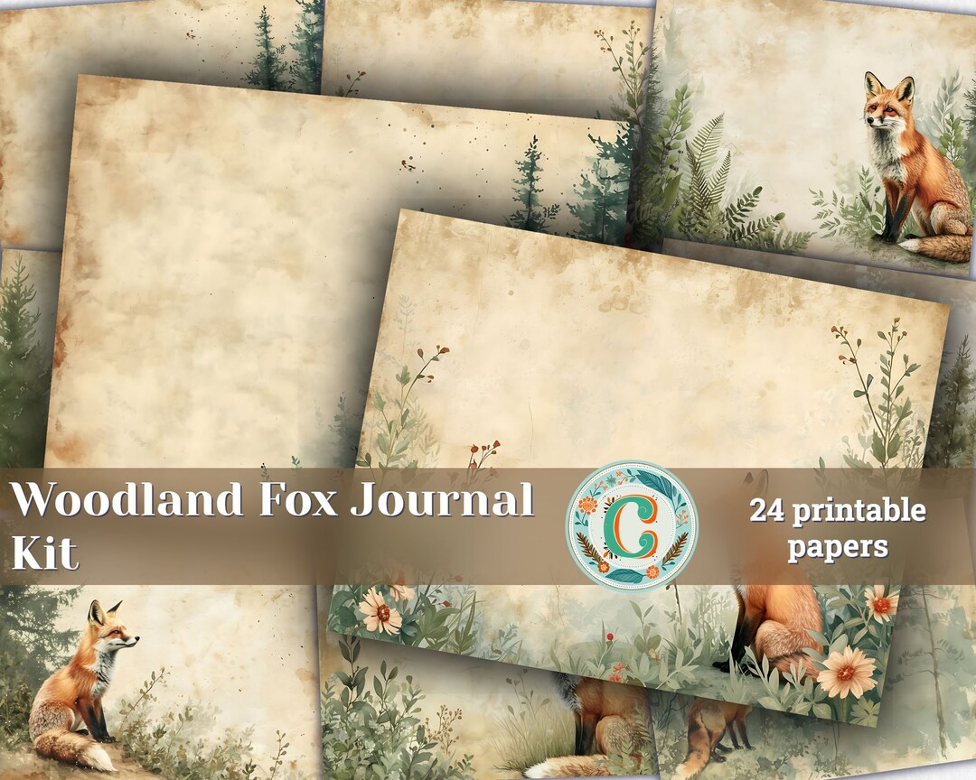 Woodland Fox in Forest Scrapbooking Papers - Junk Journal Kit ...