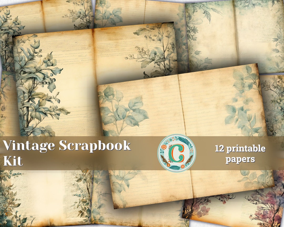 12 Papers | Vintage Scrapbooking Papers | Light Blue & Green Tones ...