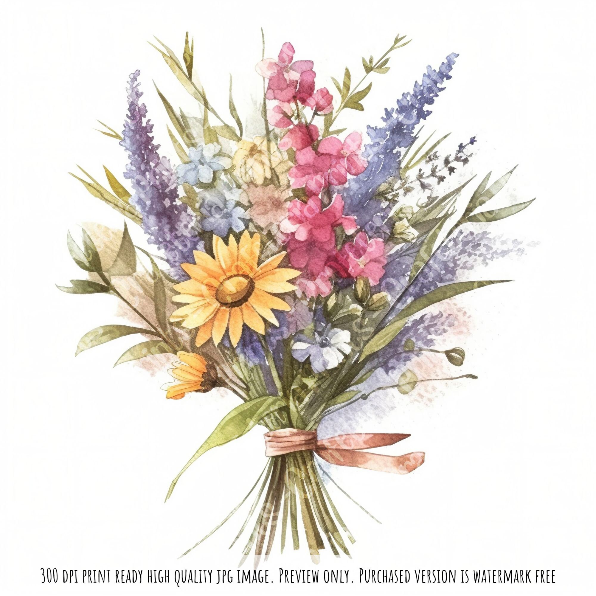 Watercolor Wildflower Bouquet Clipart Images With Commercial License ...