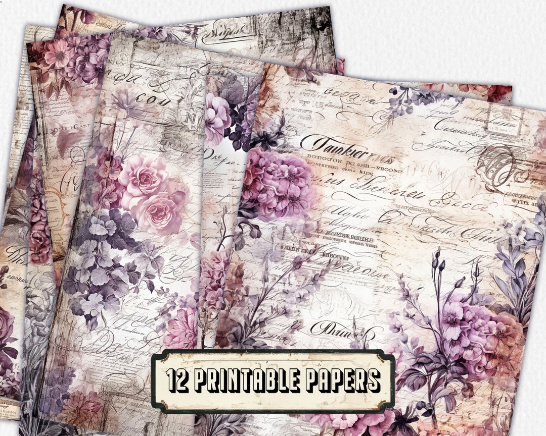 12 Pink Floral Journal Pages, Junk Journal Kit, Basic Papers, Printable ...