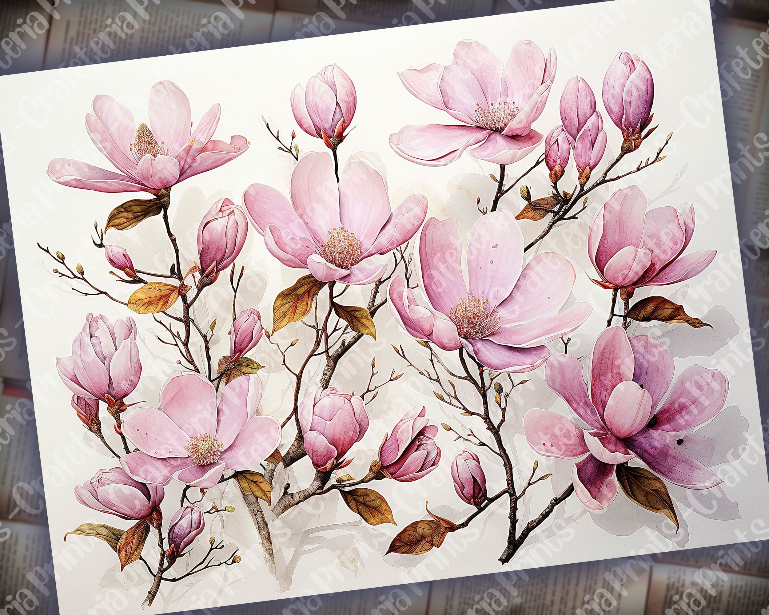 Watercolor Magnolias Themed Wallpaper for Junk Journal High - Etsy