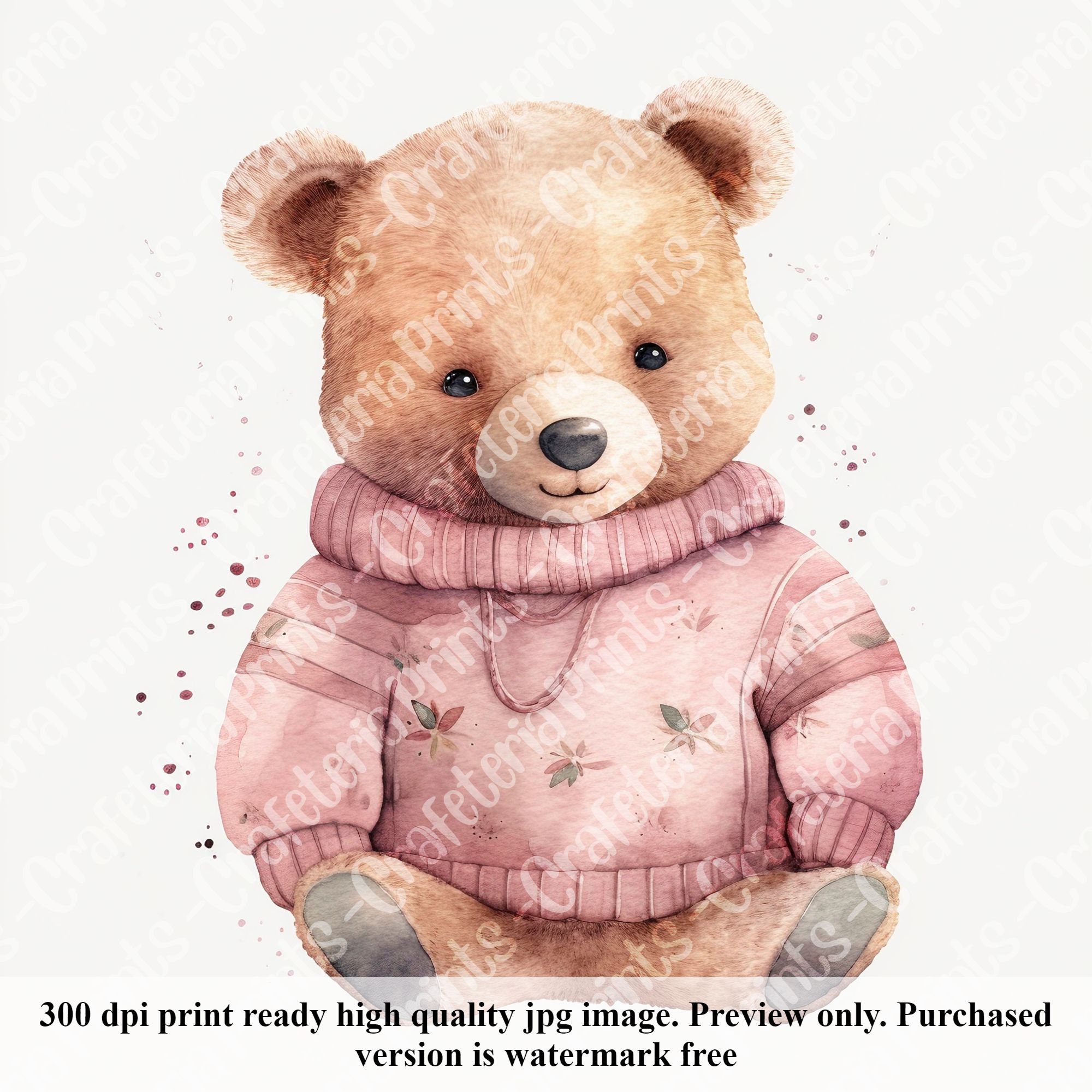 Watercolor Cute Teddy Bear Clipart in Pink Sweater 20 High - Etsy