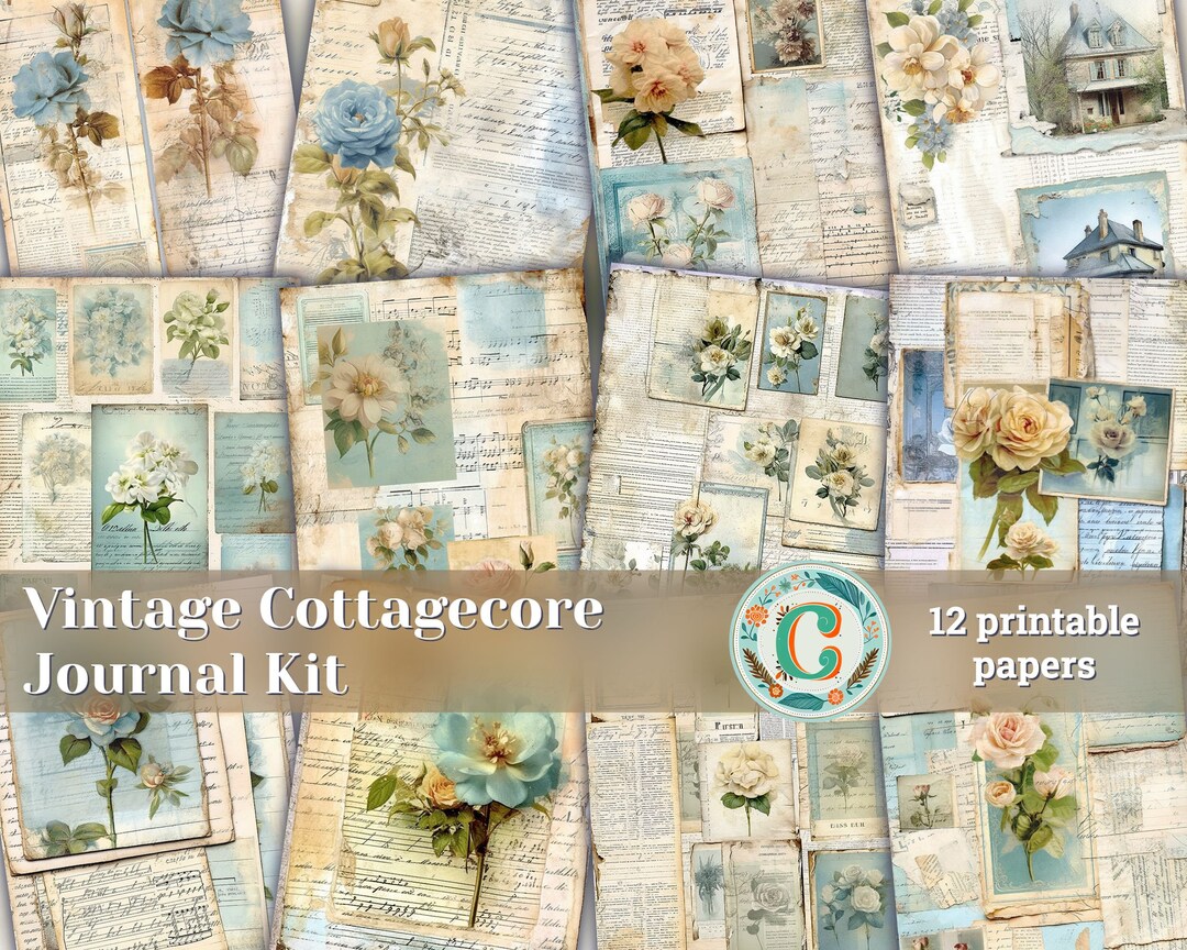 12 Papers | Vintage Cottagecore Scrapbooking Kit | French Script ...