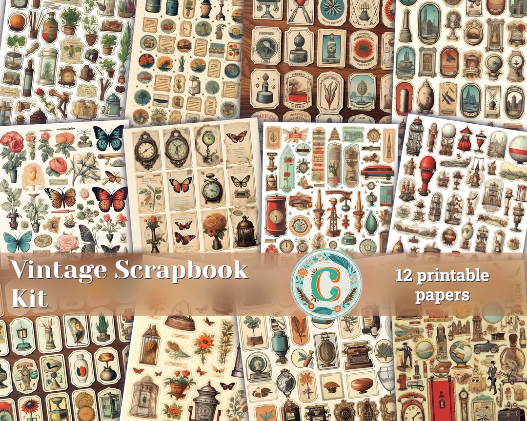 12 Papers | Vintage Inspired Handbook Stickers Scrapbooking Kit ...