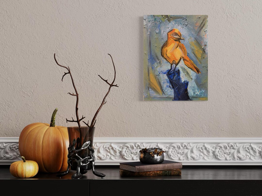 The Bird of Luck - Painting Bird on Branch Original Art Animal Oil ...