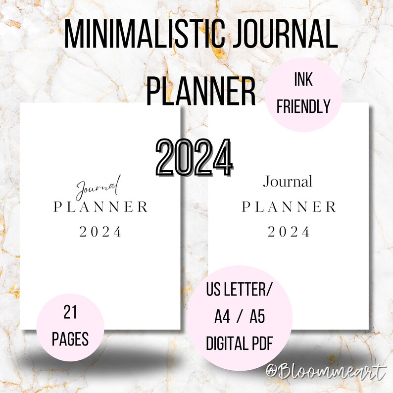 Simple 2024 Calendar Printable Digital Journal Planner,yearly Calendar ...