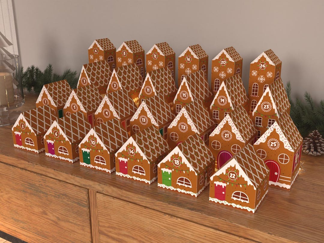 Printable Gingerbread House Advent Calendar, Gingerbread Houses, DIY ...