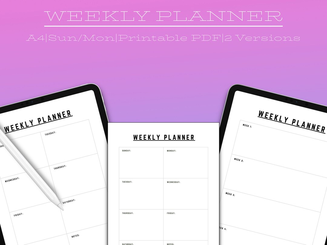 Printable Weekly Planner With Two Versions - PDF Download - Stay ...