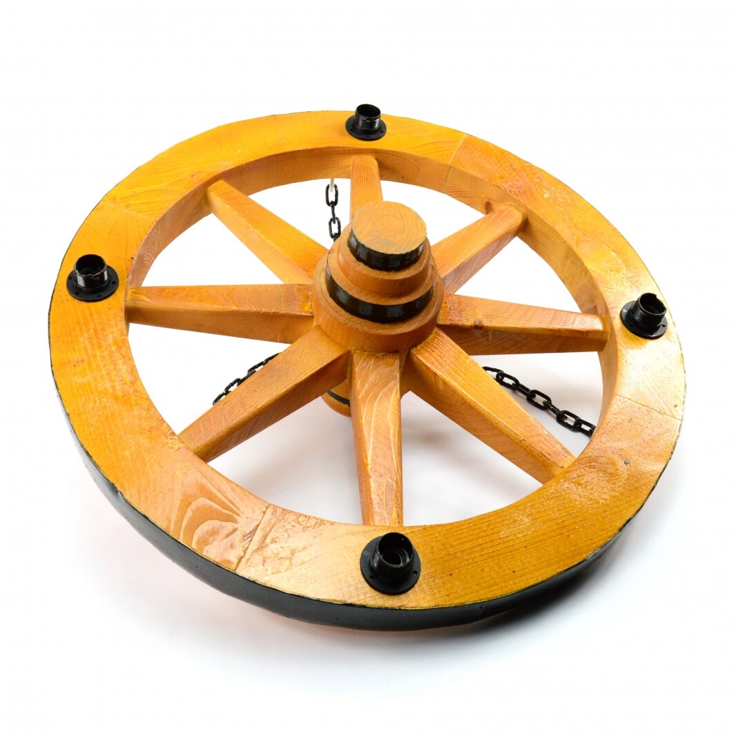 Wooden Rustic Chandelier Wagon Wheel Ceiling Light Fixture 4 Lights ...