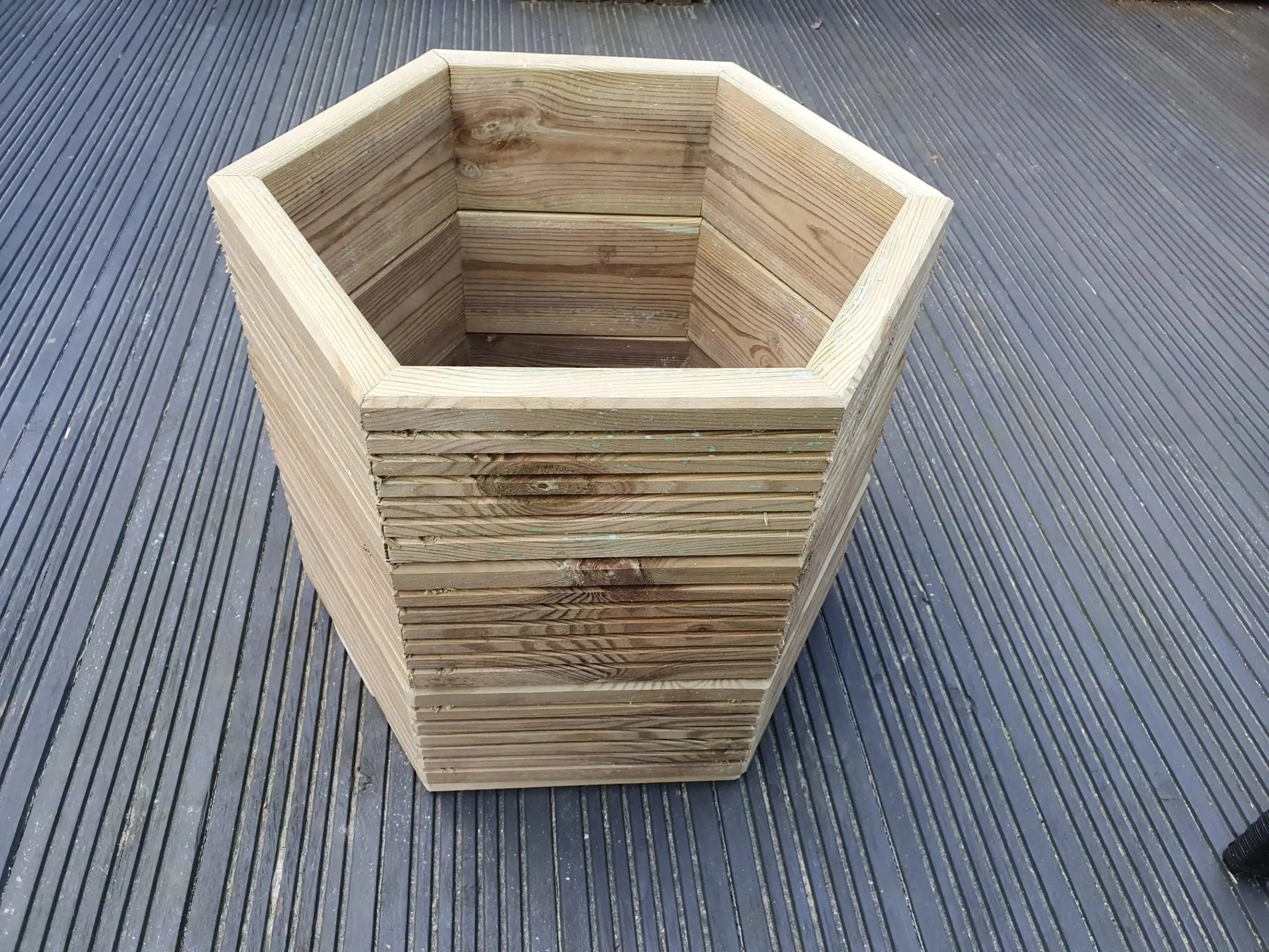 3 Sizes of Hexagon Wooden Garden Decking Planters for Plants, Shrubs ...