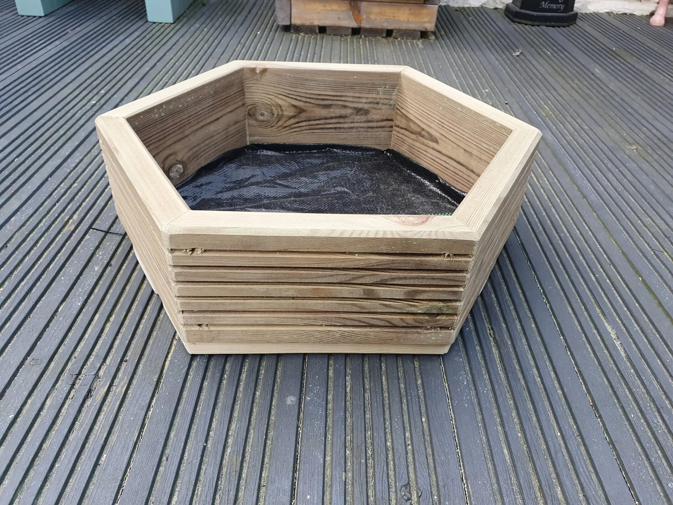 3 Sizes of Hexagon Wooden Garden Decking Planters for Plants, Shrubs ...