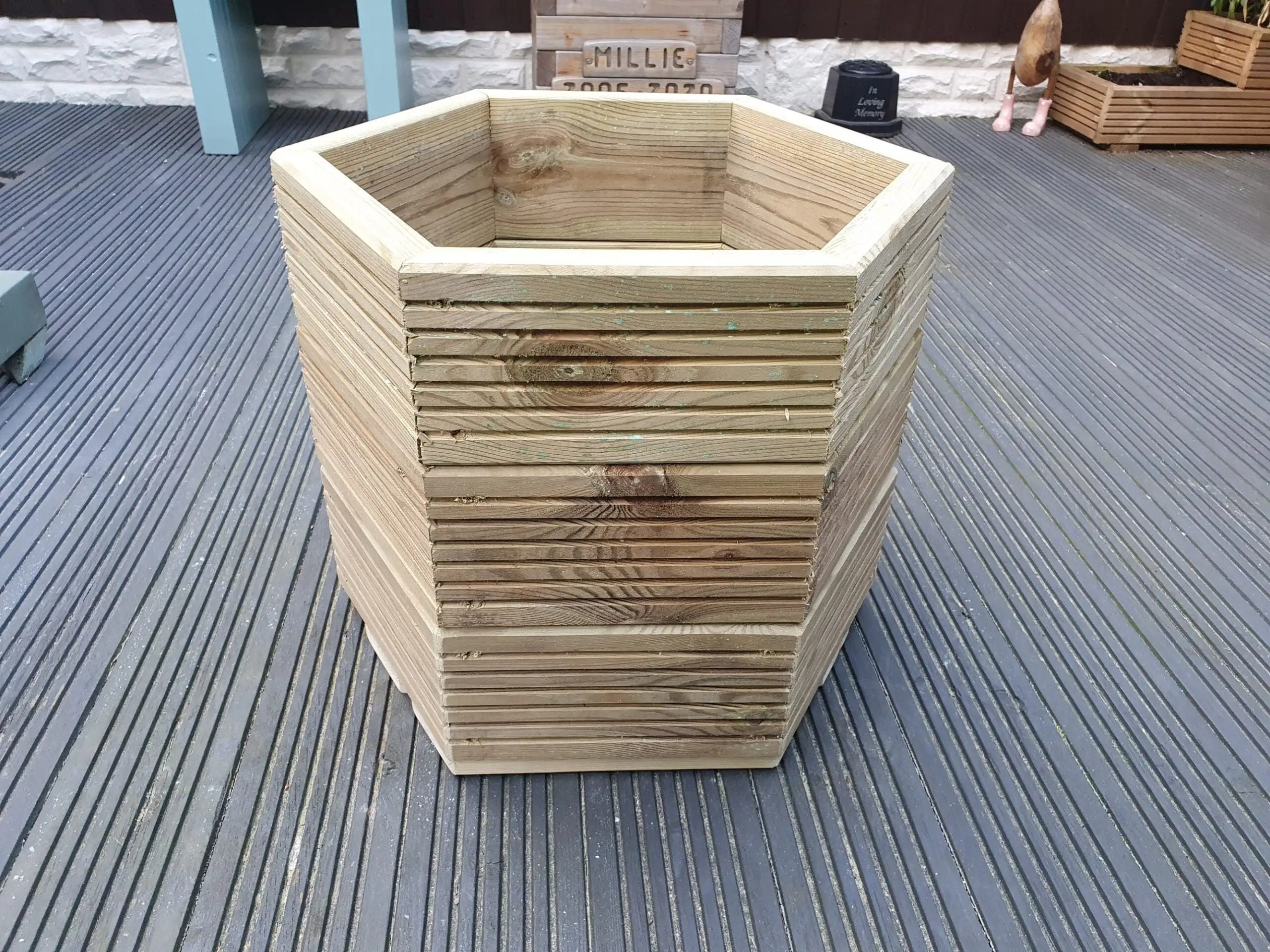 3 Sizes of Hexagon Wooden Garden Decking Planters for Plants, Shrubs ...