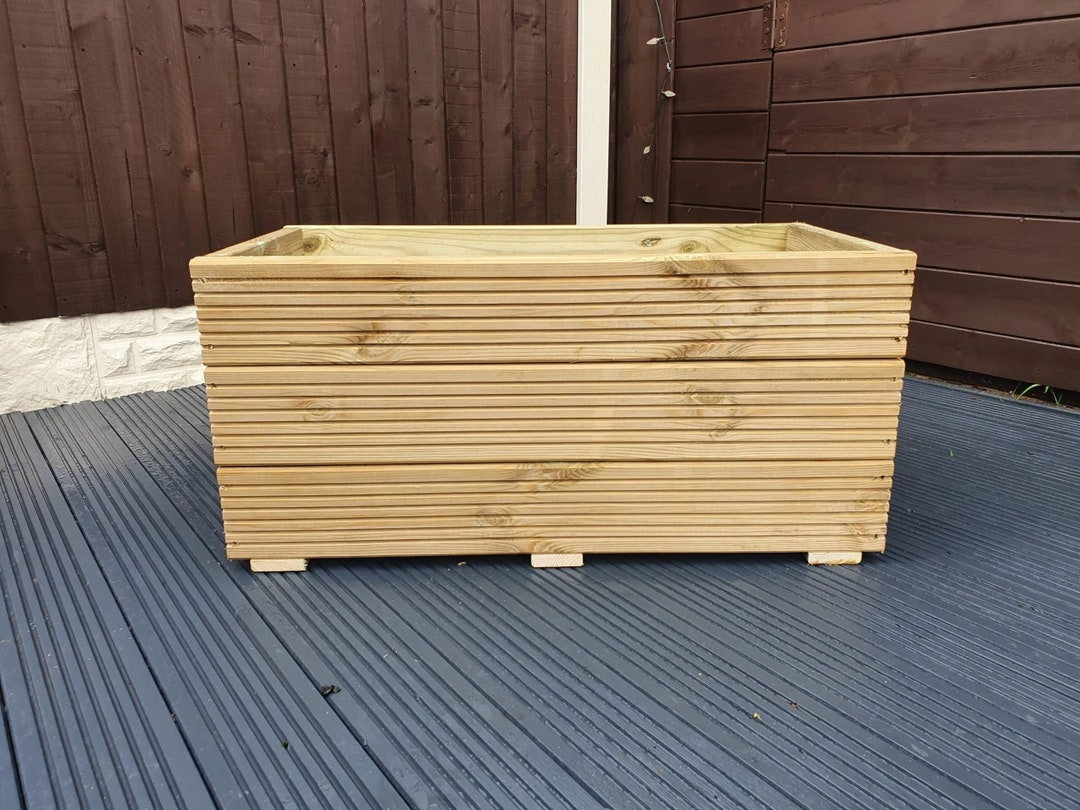 4 Sizes Rectangle Wooden Treated Decking Planters Pots Gardening ...