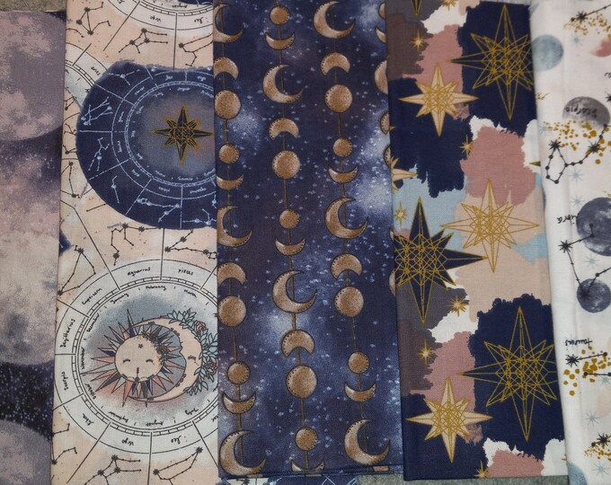 Celestial Universe, Stars, Fat Quarter Fabric Bundle, 5 Pieces 18” X 21 ...