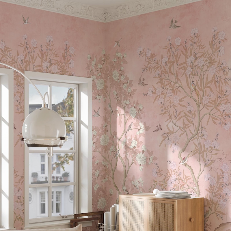 Chinoiserie Wallpaper Pink - Etsy
