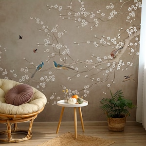 Vintage Chinoiserie Peel and Stick Wallpaper With Birds | Cherry ...