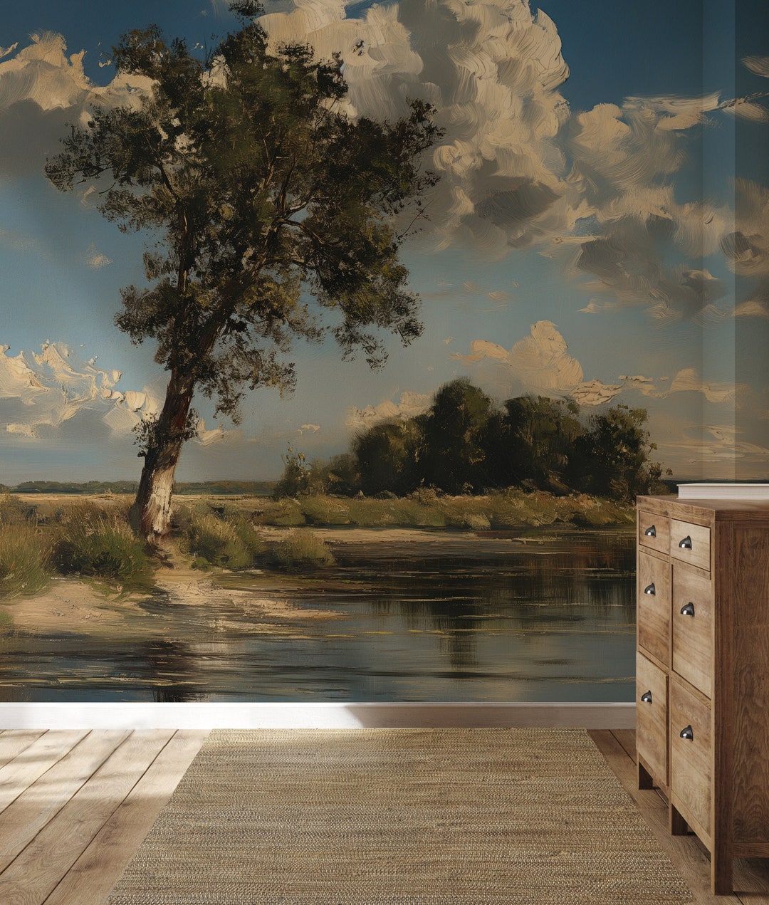 Scenic Wallpaper Mural, Landscape Mural Wallpaper Oil Painting ...